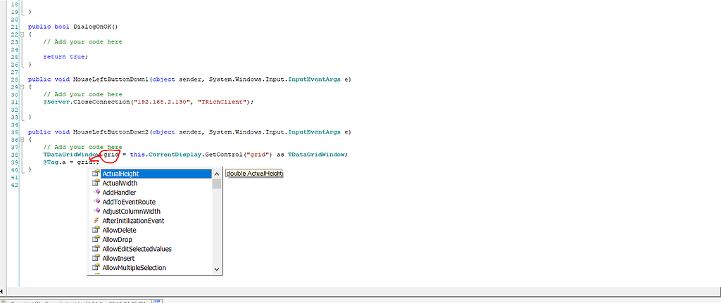 Using Datagridwindow Object At Codebehind Wworkspace Scripts Sql